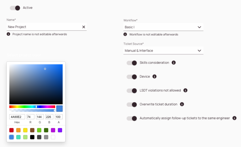 Project Settings – Fieldcode Manual