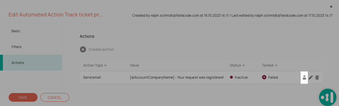 Automated Actions – Fieldcode Manual