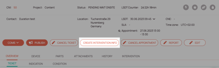 Create Intervention Info – Fieldcode Manual