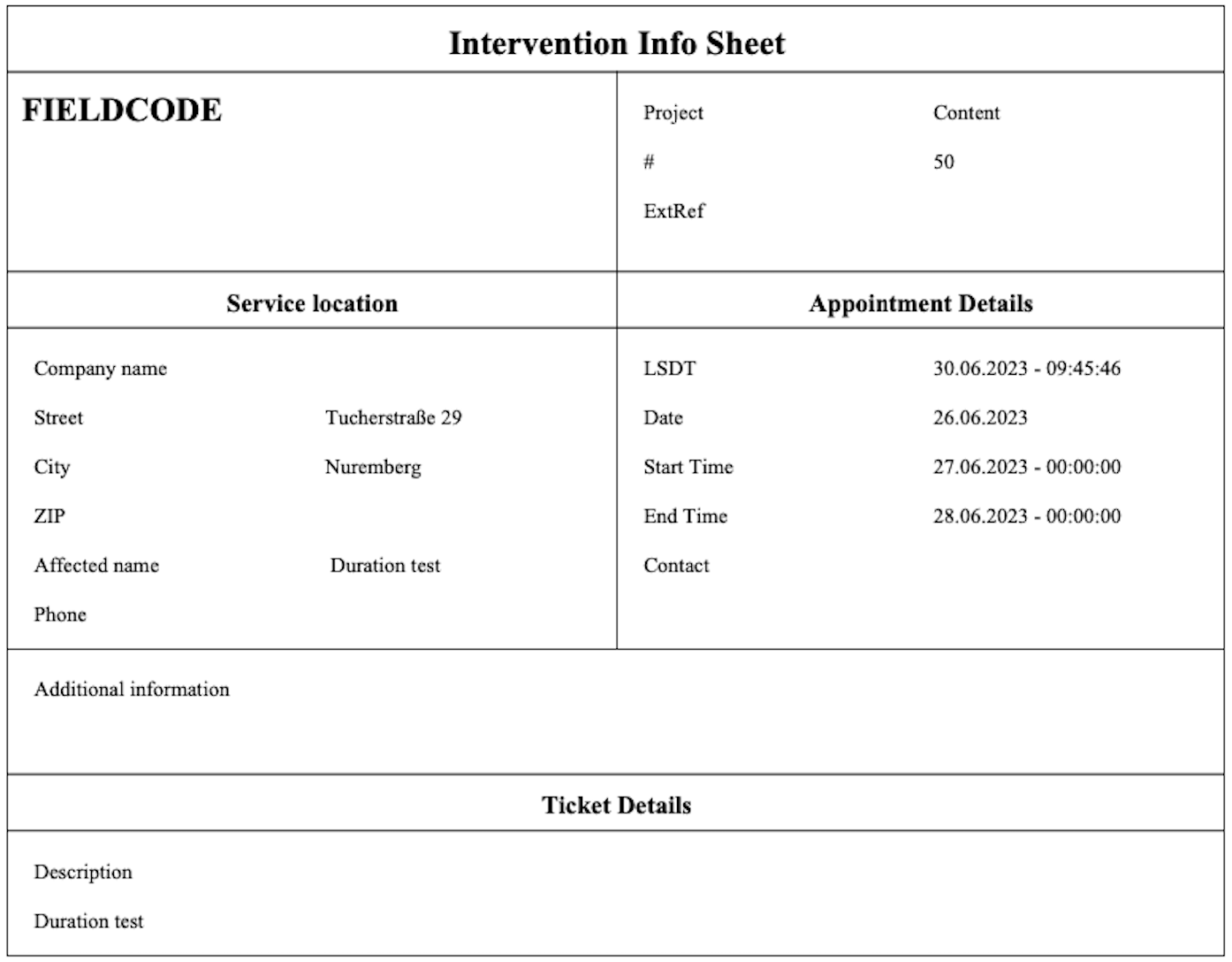 How to create intervention infos – Fieldcode Manual